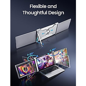 FQQ 14” Triple Laptop Monitor Extender, 1920*1200P FHD IPS Portable Monitor for 15” - 17.3" Laptop, 16:10, Dual Monitor Display for Win/MAC, HDMI/USB-C Plug & Play (Not for Linux Chromebook), S15 Gray