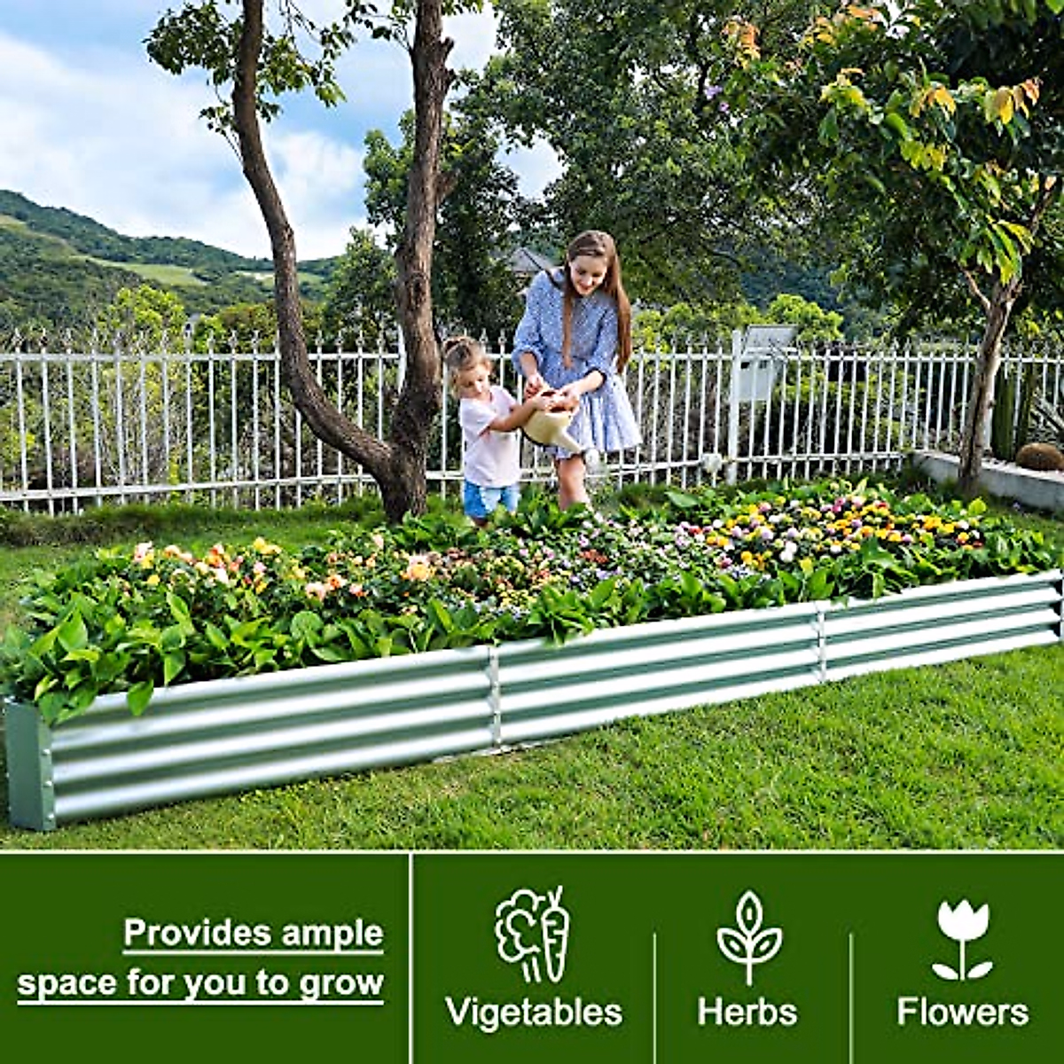 Land Guard 12×4×1ft Galvanized Raised Garden Bed Kit, Super Large Metal Raised Garden Beds for Vegetables, Galvanized Planter Raised Garden Boxes Outdoor(359 Gallon Capacity)