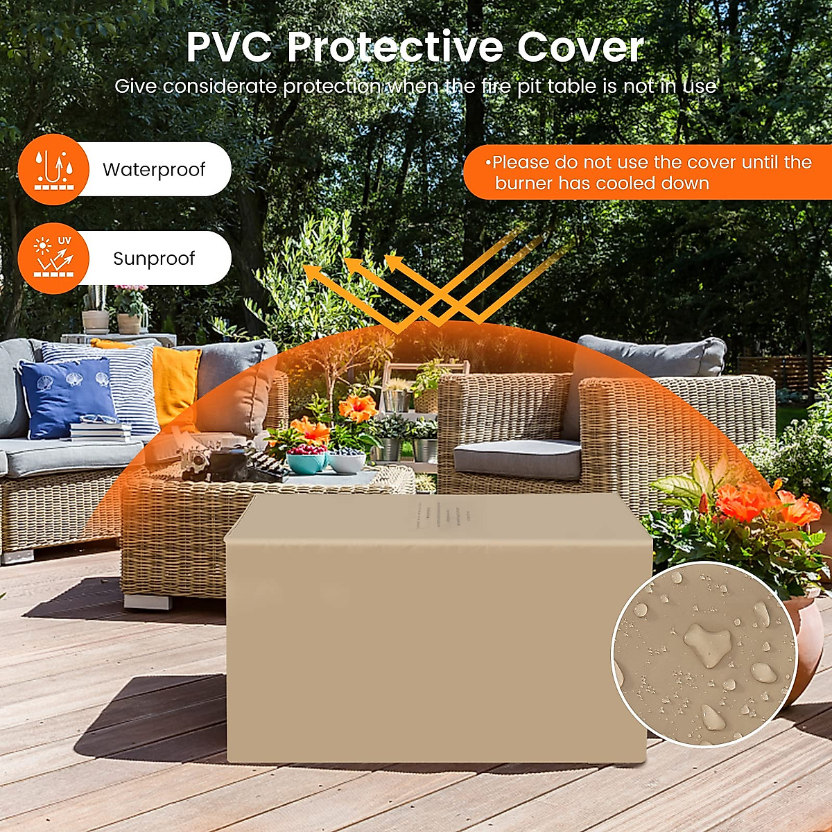 Giantex Propane Fire Pit Table - 2-in-1 Outdoor Rectangle Fire Table W/Volcanic Rock & PVC Cover, Stainless Steel Burner, 50,000 BTU Heat Output, Faux Stone Surface, 43.5” Gas Fire Pits for Outside