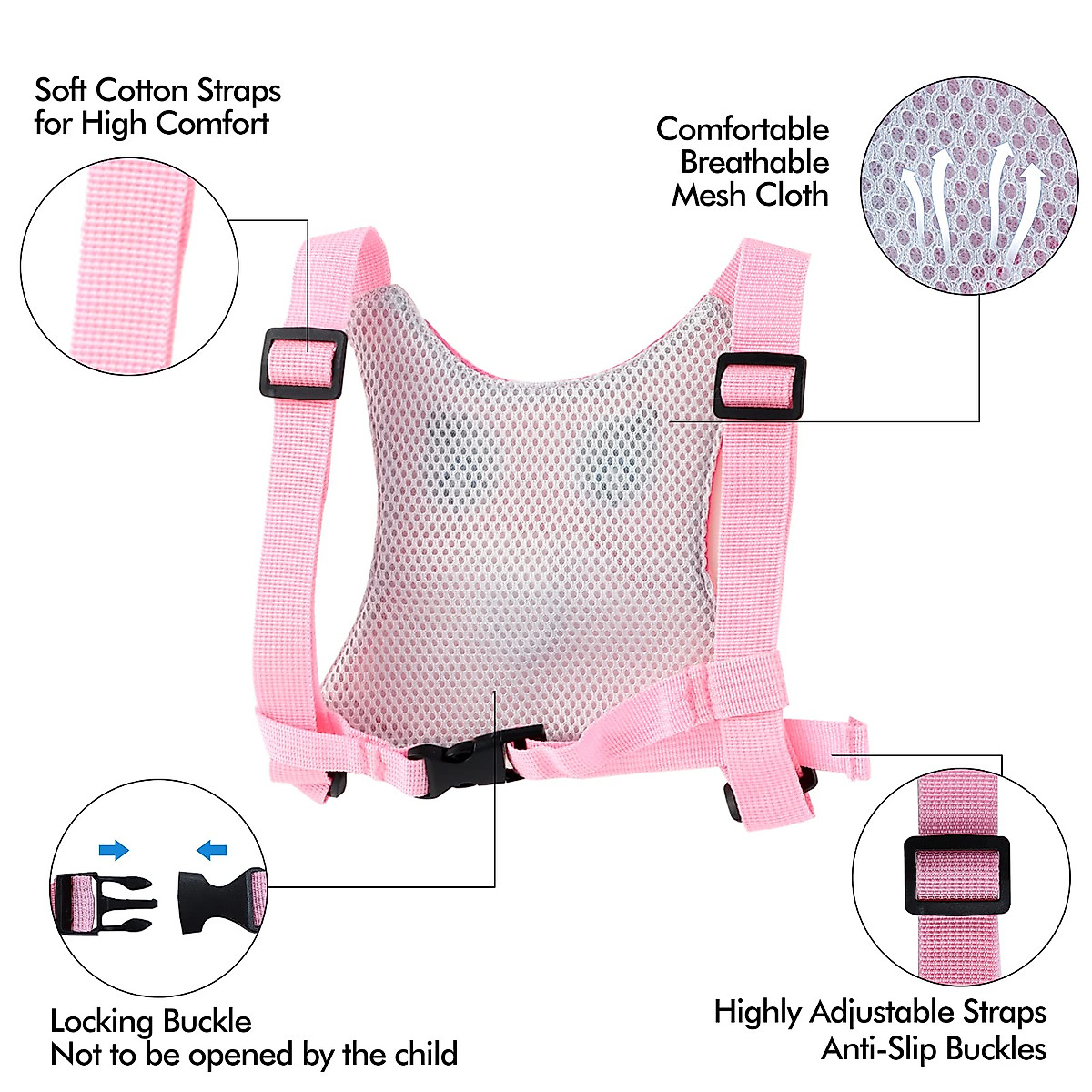 Baby Anti Lost Safety Walking Harness Toddler Safety Leash for Babies and Kids Boys and Girls - Pink