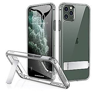 JETech Case for iPhone 11 Pro 5.8-Inch with Stand, Support Wireless Charging, Slim Shockproof Bumper Phone Cover, 3-Way Metal Kickstand (Clear)