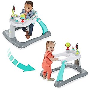 Kolcraft Tiny Steps 2-in-1 Infant and Baby Activity Baby Push Walker Foldable with Wheels, Seated or Walk-Behind for Baby Girl or Boy - Bubbles