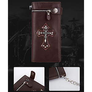 Wallet Men Punk Style Personality Long Wallet Skull Cross Retro Wallet (Color : Black B, Size : A)