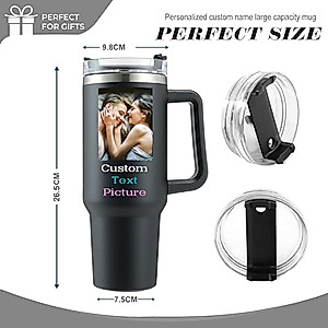 Personalized 40oz Tumbler with Handle Custom Tumbler Cup Colorful Sublimation Tumbler with Lid Straw Customized Stainless Steel Insulated Cup for Women Men Wife Husband Valentines Christmas Day Gifts