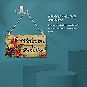 BESTOYARD Welcome to Paradise Wooden Signs Hawaiian Luau Summer Beach Party Hanging Sign Wall Sign Decoration