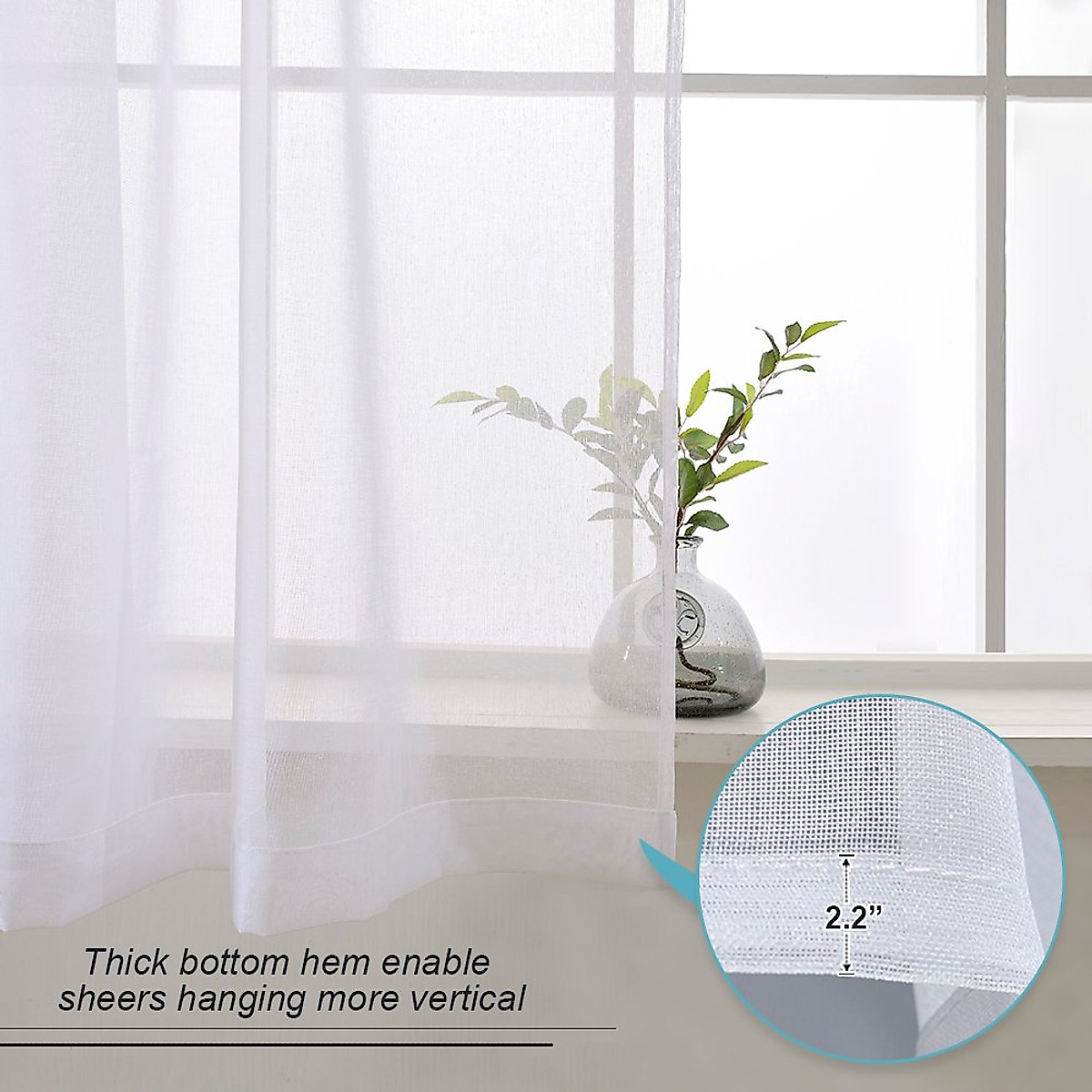 RYB HOME Decoration Extra Wide Linen Look, Sheer Drape, Sliding Grommet White Sheer Curtain Disperse Sunlight for Large Window Treatment Patio Door Bedroom Farmhouse Garden, 100 x 95