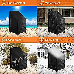 Outdoor Stackable Patio Chair Covers 2 Pack,Uranshin Waterproof Anti-UV Outdoor Chair Cover Heavy Duty Lawn Stacking Chair Covers All Weather Protection Garden Chairs Cover Fit for 5-7 Stackable Dining Chairs,Black