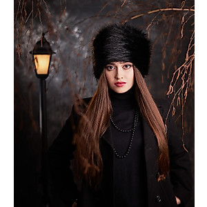 Futrzane Classic Cossack Hat - Faux Fur Hats for Women - Warm Furry Russian Hat (M, Black Classic)