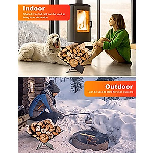 DEERFAMY Firewood Rack Indoor, Heavy Duty Log Holder for Outdoor Fireplace Wood Storage, Black