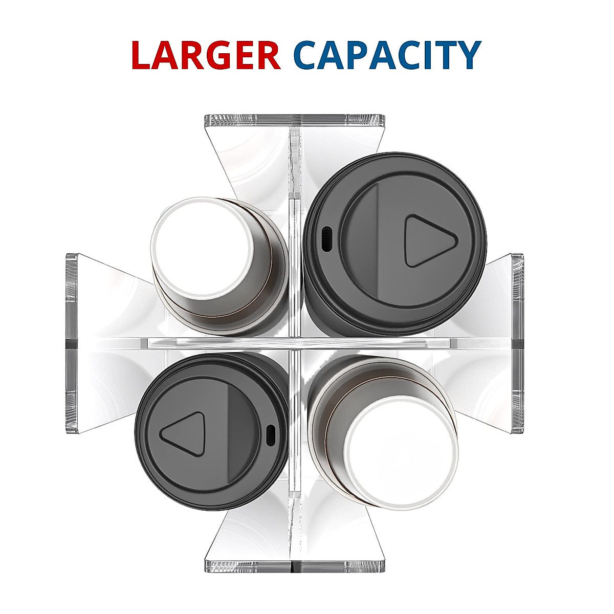 KOTEMON Cup and Lid Holder, 4 Compartment, Square | Rotating Coffee Cup Dispenser Lid Carousel for Restaurant, Buffet, Coffee Station, Bar, Countertop, Clear Acrylic