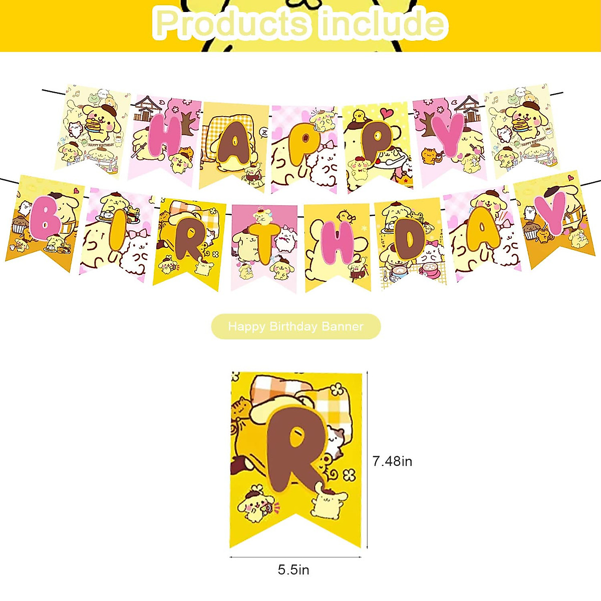 Pompompurin Party Supplies,Birthday Party Decorations for Cartoon Dog for kids with happy birthday banner,cake topper ,balloons for Pompompurin theme birthday party decorations