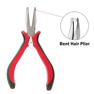 Hair Extension Tool Kit, Bead Device Tool, Silicone Lined Links Beads, Curved Hair Plier, for Tinsel and Feather Hair Extensions or Removal (Beige)