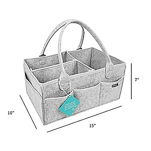 HIFELTY Diaper Caddy Organizer, Baby Diaper Basket Nappy Tote Bag Nursery Essentials Portable Storage Bin with Sturdy Handle for Changing Table, 15x10x7 in - Ideal Gift for Infant to Toddler Boy Girl