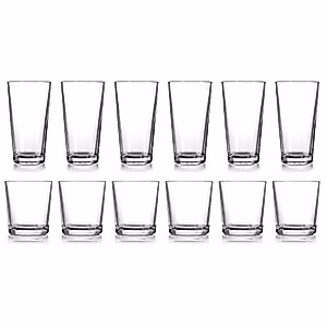 HE Classic Drinking Glasses Set, 12-Count Classic Glassware, Includes 6 Cooler Glasses(17oz) 6 DOF Glasses(13oz)12-piece Elegant Glassware Set