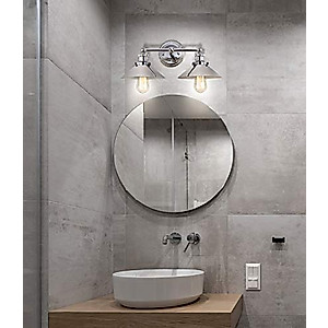 JONATHAN Y JYL7424A June 17.5" 2-Light Metal Shade Farmhouse Sconce Contemporary Transitional 2200K Edison 25W Bulbs Included for Bedroom Living Room Bathroom, Vanity Lighting, Chrome