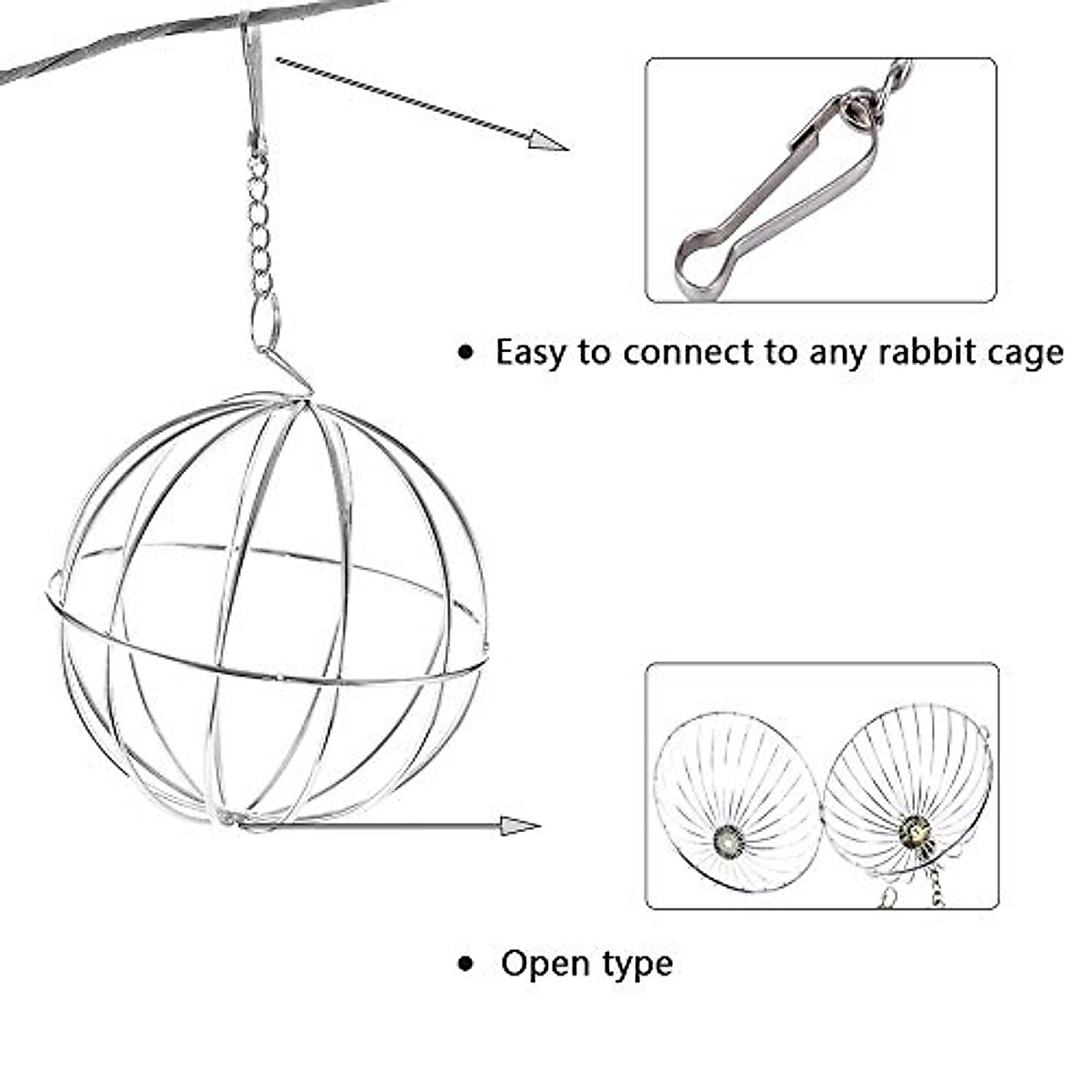 Tfwadmx Rabbit Hay Feeder, Grass Play Hay Ball Chew Toy Stainless Steel Food and Grass Frame Bowls, Small Animals Hay Manger Dispenser for Hamsters Gerbils Chinchillas Guinea Pigs
