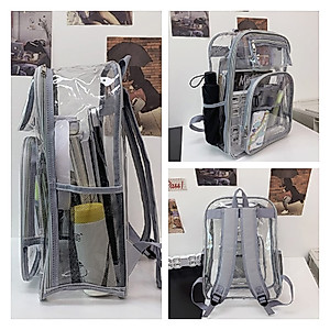 Verdancy Clear Backpack Transparent Bookbag See Through Schoolbag Heavy Duty PVC Waterproof Padded Straps (Gray)