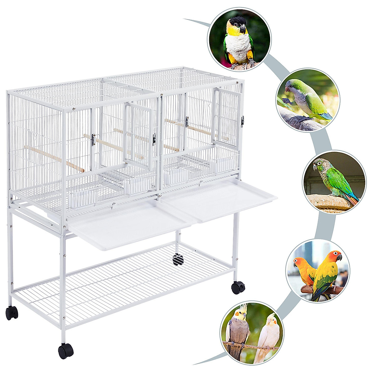 Topeakmart Divided Breeder Bird Cage for Parakeet Canary Lovebird Finch Budgie with Detachable Rolling Stand, White