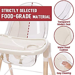 Baby High Chair, 7-in-1 Convertible Wooden High Chair, Rocking Chair Recline Chair with Adjustable Hardwood Leg, High Chairs for Babies and Toddlers, Double Dishwasher Safe Tray & Premium Leatherette