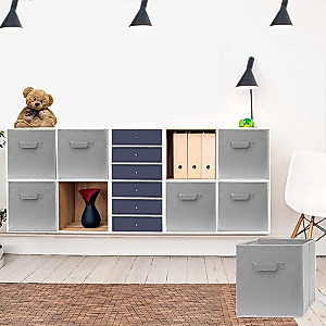3 Pack Fabric Storage Bins with Handle, 10.5 x 10.5 x 11 Inches, Foldable and Cubical Storage Boxes