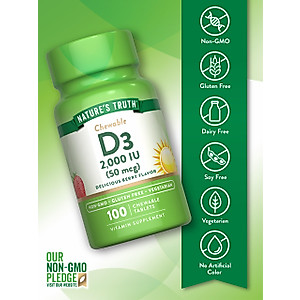 Nature's Truth Chewable Vitamin D3 2,000 IU | 100 Tablets | Berry Flavor | Vegetarian, Non-GMO, & Gluten Free Supplement
