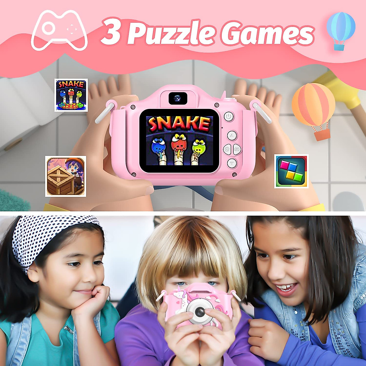 Mgaolo Kids Camera Toys for 3-12 Years Old Boys Girls Children,Portable Child Digital Video Camera with Silicone Cover, Christmas Birthday Gifts for Toddler Age 3 4 5 6 7 8 9 (Pink)