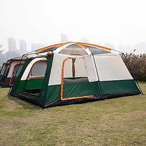 KTT Extra Large Tent 10-12 Person(B),Family Cabin Tents,2 Rooms,Straight Wall,3 Doors and 3 Windows with Mesh,Waterproof,Double Layer,Big Tent for Outdoor,Picnic,Camping,Family Gathering(Green)