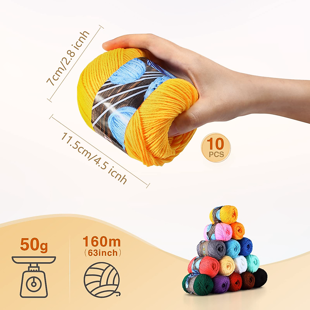 Yinsun 15x50g Acrylic Yarn Skeins 2625 Yards of Soft Yarn for Knitting Crafting Starter Crochet Kit Yarn Bulk for Adult and Kids Craft Projects