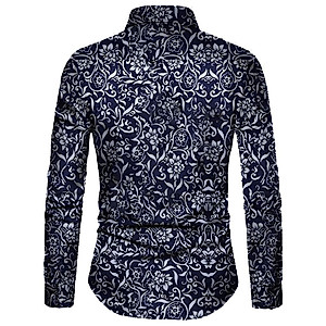 Men's Casual Hawaii Floral Printed Shirts Loose Long Sleeve Button Lapel T-Shirt Fashion Top Blouse
