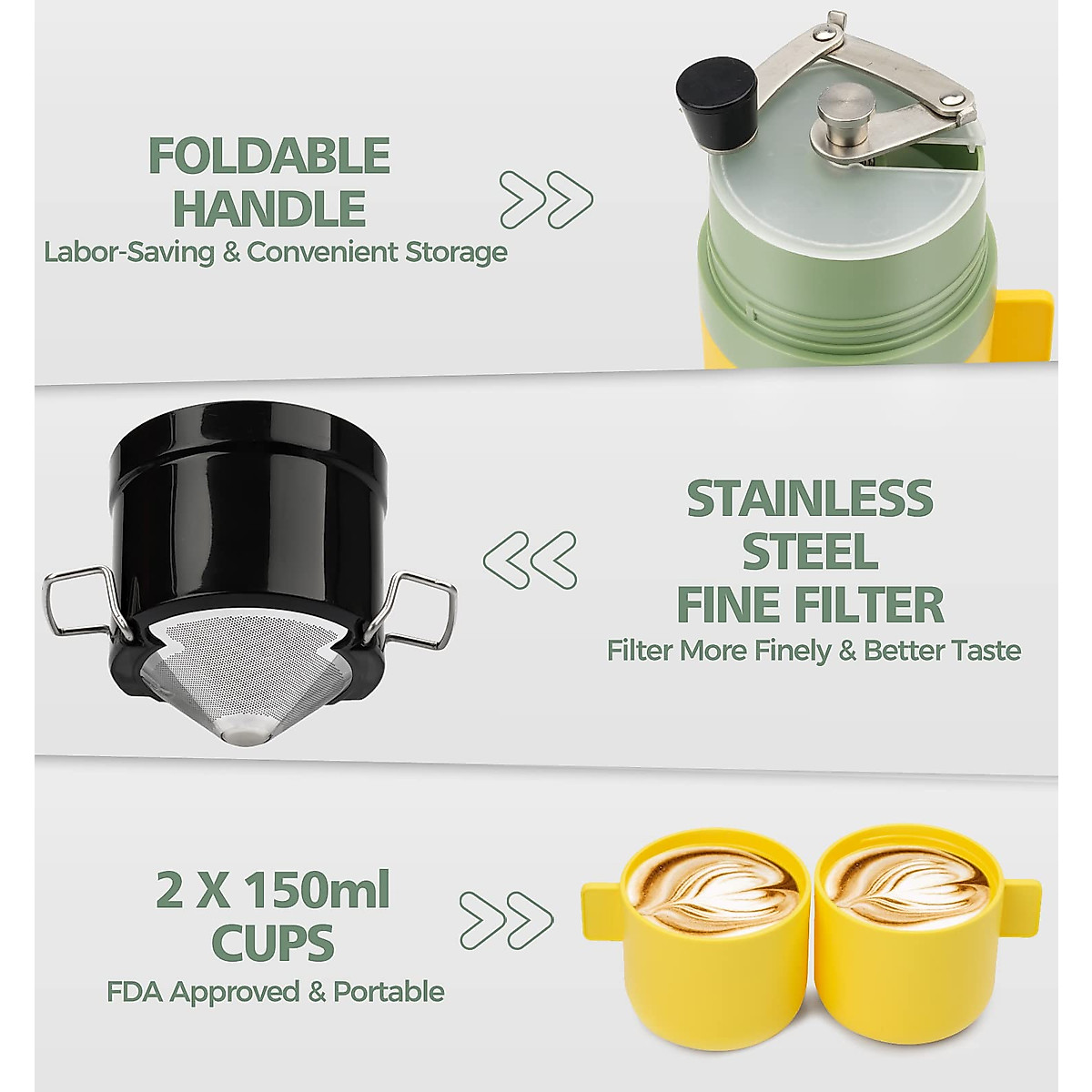 Manual Coffee Grinder, Manual Coffee Bean Grinder with Conical Ceramic Burr, Foldable Hand, Adjustable Coarseness, Portable Burr Hand Coffee Grinder for Outdoor Camping Traveling