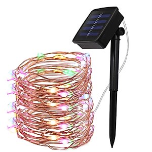 XNNATA Solar String Lights, 33Ft 100 LED Copper Wire Starry String Light, Indoor Outdoor Waterproof Solar Decoration Lights for Gardens, Home, Party Ornaments(RGB)