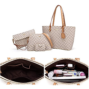 Women Fashion Synthetic Leather Handbags Tote Bag Shoulder Bag Top Handle Satchel Purse Set 4pcs