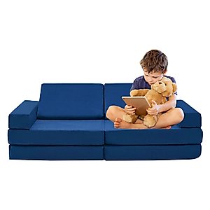 C-CHAIN Modular Play Couch Sofa for Kids Imaginative Furniture Set Creative Kids,Perfect Toddler & Baby Couch for Play & Lounging,Kids Bedroom Furniture (Blue)