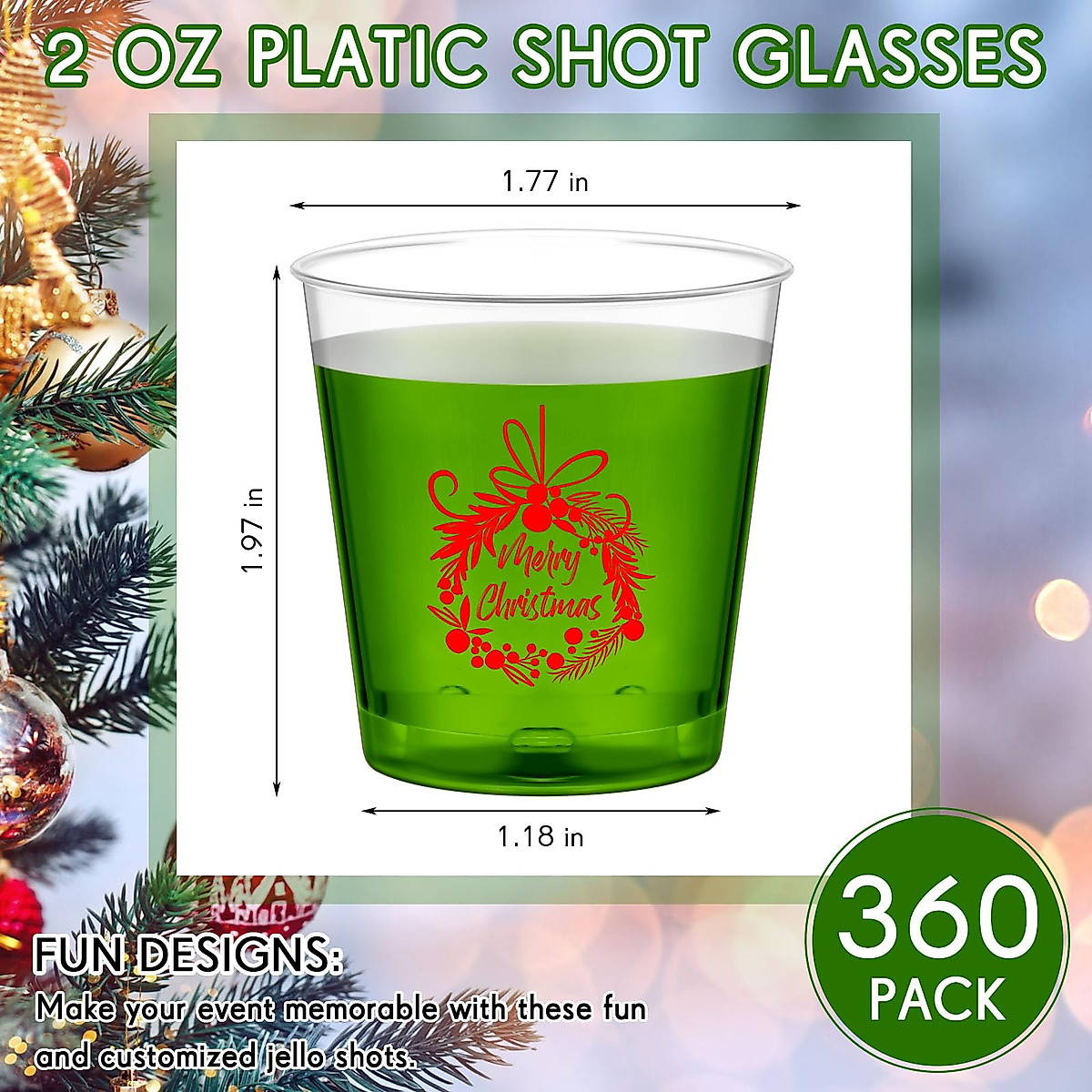 Yaomiao 300 Pieces Christmas Plastic Glasses 2 oz Christmas Party Transparent Cups Bulk Disposable Plastic Drinking Tasting Cups Christmas Shot Glasses for Adults for Whiskey Xmas Party Supplies