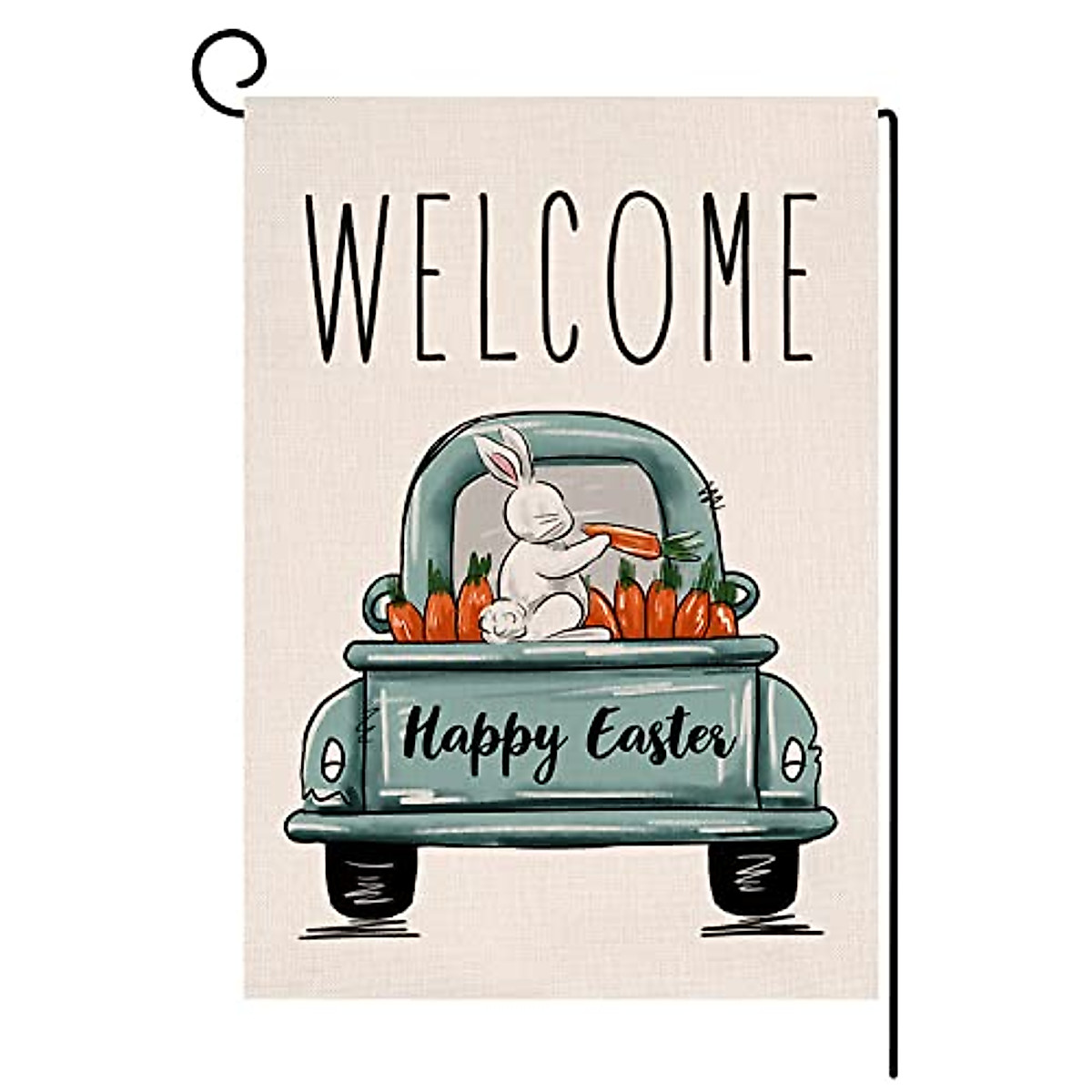 Sambosk Easter Bunny Carrot Small Garden Flag Vertical Double Sided Burlap Happy Easter Truck Spring Farmhouse Yard Outdoor Decoration 12 x 18 Inches