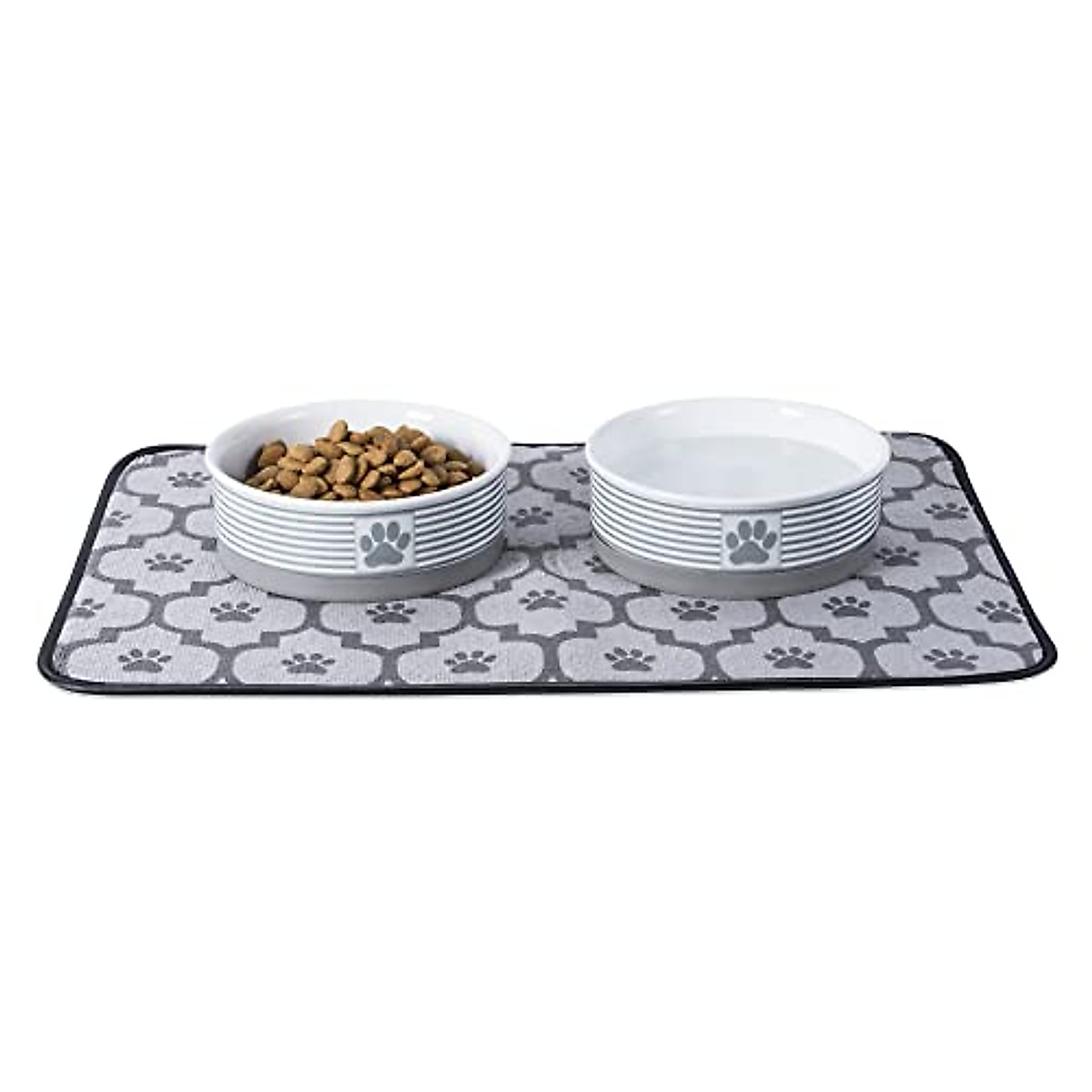 Bone Dry Paw & Patch Ceramic Pet Collection, Medium Set, 6x2", Gray, 2 Piece