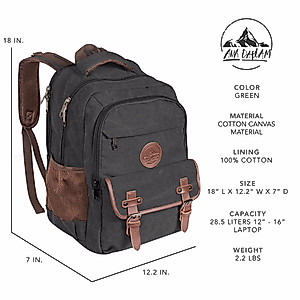 Ama Dablam Canvas Laptop Backpack for School Work & Travel (CarryOn), Cotton w/ 17in Sleeve | Waterproof | Durable (XL, 30 Liter) Lone Pine