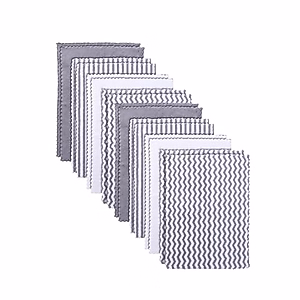 16 Pack Super Soft Baby Burp Cloths, Baby Washcloths, Ultra Absorbent Large Newborn Burping Cloth for Boy and Girl, Milk Spit Up Rags, Unisex for Baby Sensitive Skin, Grey and White, 16 x 12 Inch