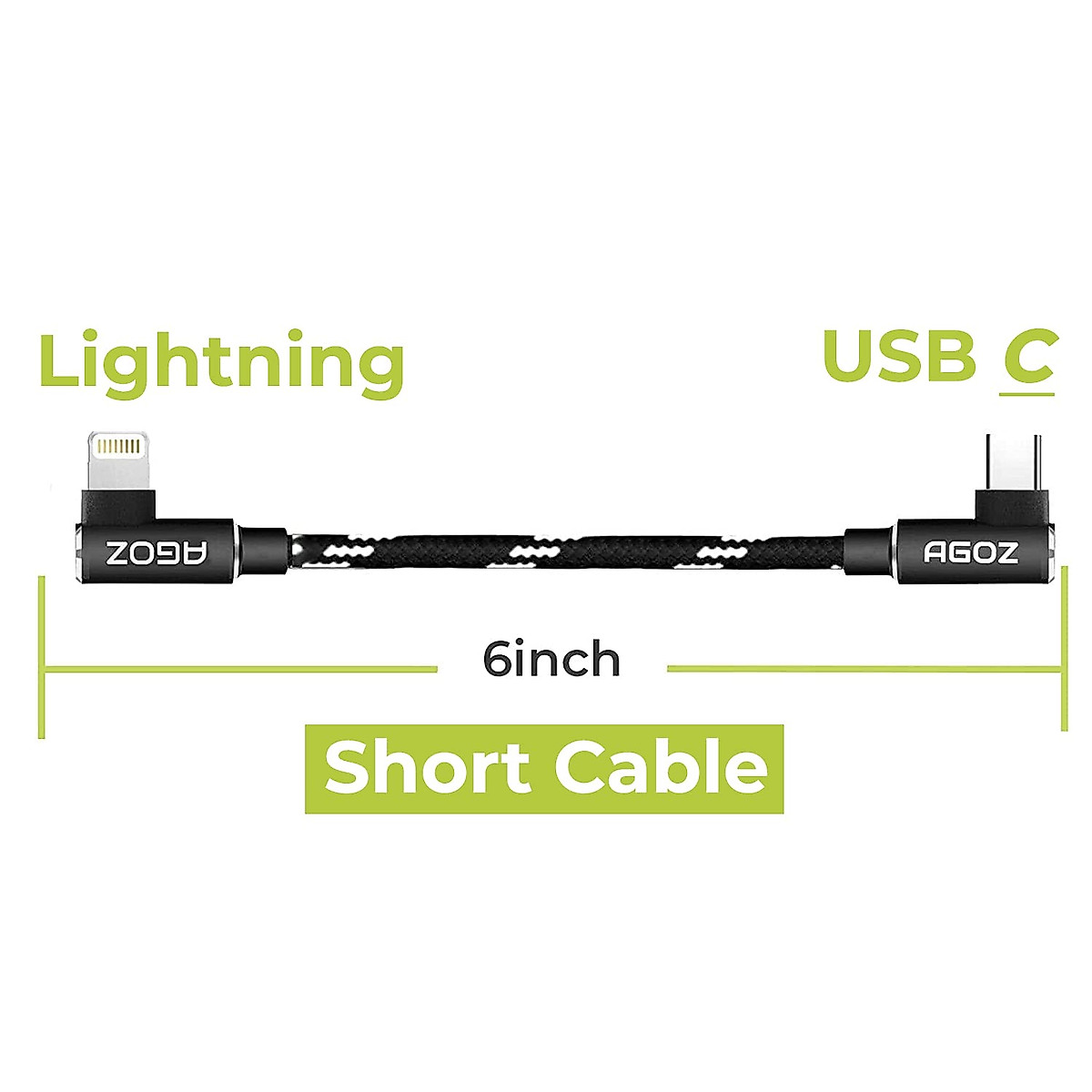 AGOZ 6 Inch MFI Certified Lightning to USB C Cable, 90° Right Angle Fast Charger Cord Compatible with iPhone 14, 13 Pro Max, 12, 11 Pro Max, Xs XR X 8