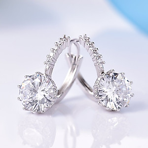 GULICX Silver Tone White Cubic Zirconia Round Jewellery Hoop Lever Back Huggie Earrings