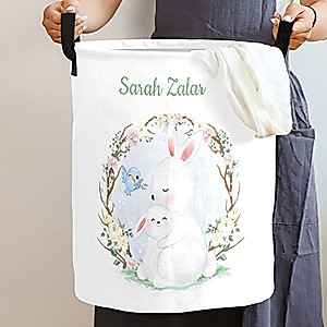 Cute Bunny Bird Personalized Custom Laundry Basket Clothes Round Storage Handle Waterproof, Custom Foldable Large Capacity and Lightweight, For Bedroom Bathroom Decoration