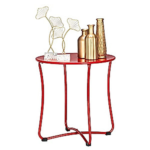 Maranatha Metal Patio Side Table 18” Heavy Duty Weather Resistant Anti-Rust Outdoor End Table Small Steel Round Coffee Table Porch Table Snack Table for Balcony Garden Yard Lawn (Red)