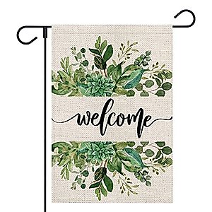 OPULANE Spring Welcome Garden Flag 12×18 Inch Double Sided Small Vertical Burlap Summer Yard Flags Floral Seasonal Outside Décor for Farmhouse Rustic Home Lawn Patio Wedding Outdoor Decor