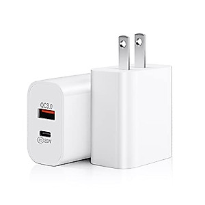 2 Pack USB C Wall Charger Block, Dual Port PD Power Delivery Adapter Type C Fast Charging for iPhone 11/12/13/14/Pro Max, XS/XR/X, iPad Pro, AirPods Pro, Samsung Galaxy and More