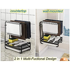 Kitchen Sink Clothes Organizer Dish Brush Sponge Kitchen Towel Cleaning Rags Holder for Bathroom Counter Sink Caddy Pan Organizer Soap Dispenser Rack