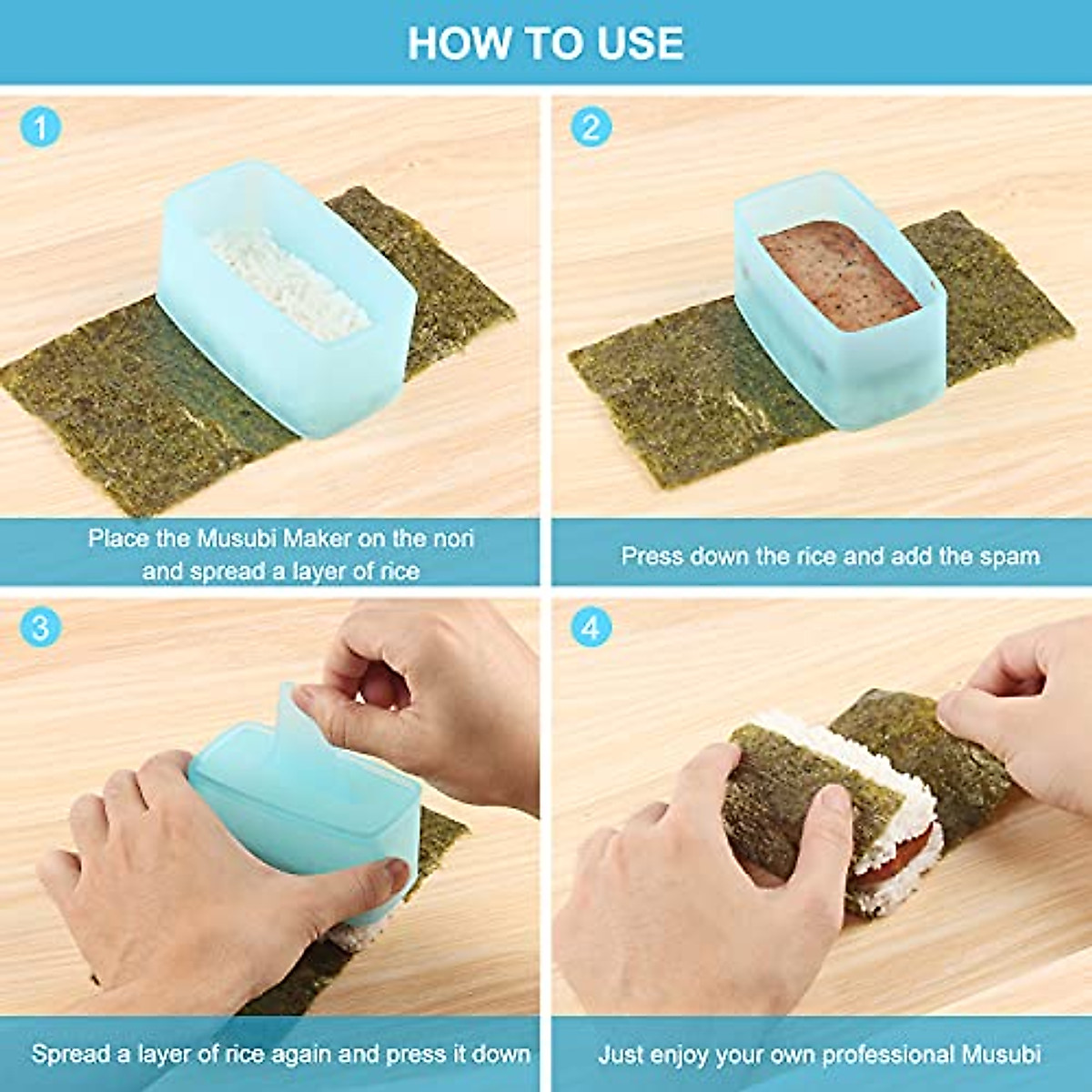 DIMVKA Non Stick Musubi Maker Press, Non Toxic Onigiri Sushi Rice Mold, Musubi Luncheon Meat Maker Mold with Small Rice Paddle (1 Pack)