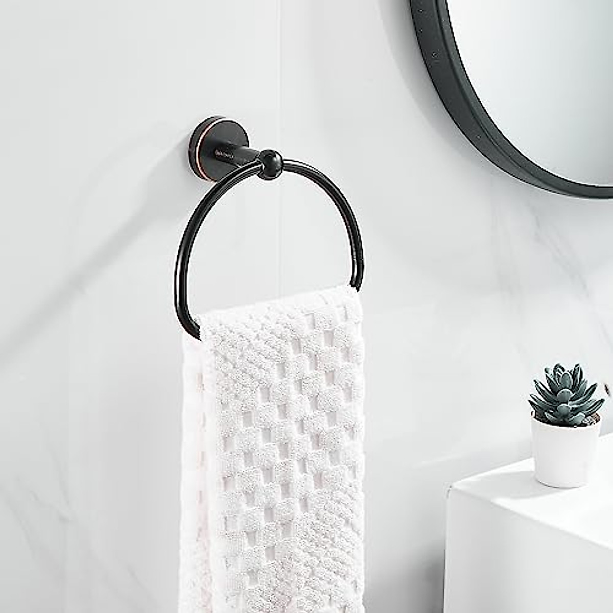 Leyden Bronze Towel Holder, Oil Rubbed Bathroom Towel Ring, Bath Hand Towel Rack Wall Mounted Half Round Farmhouse Rustic ORB