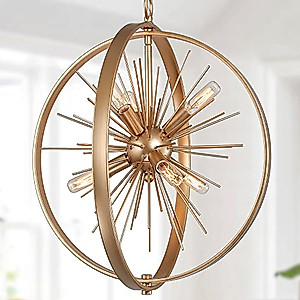classy leaves Gold Chandelier, 6-Light Modern Globe Chandelier, Starburst Gold Pendant Light Fixture with Rotatable Framework for Kitchen Island, Foyer, Dining Room & Entryway, 18’’ D x 20.5’’ H