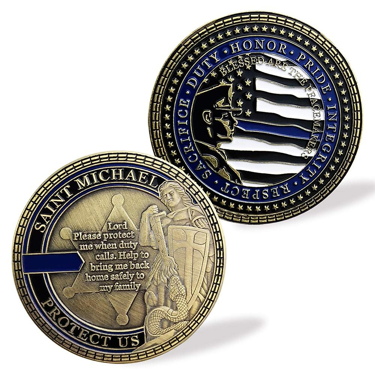 Saint Michael Police Officers Challenge Coin God Bless The Police Appreciation Gifts for Law Enforcement Thin Blue Line Police Coin