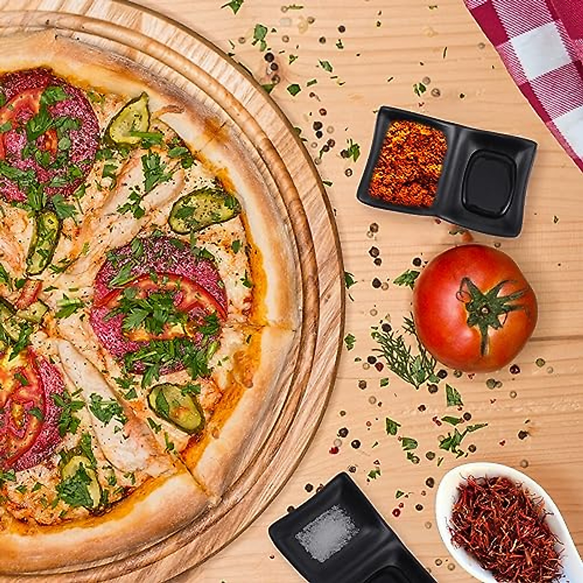 DOITOOL Japanese Serving Tray 2Pcs Dual Dipping Bowls Melamine Sauce Dishes Divided Soy Sauce Dishes Sushi Dipping Plates BBQ Sauce Food Containers